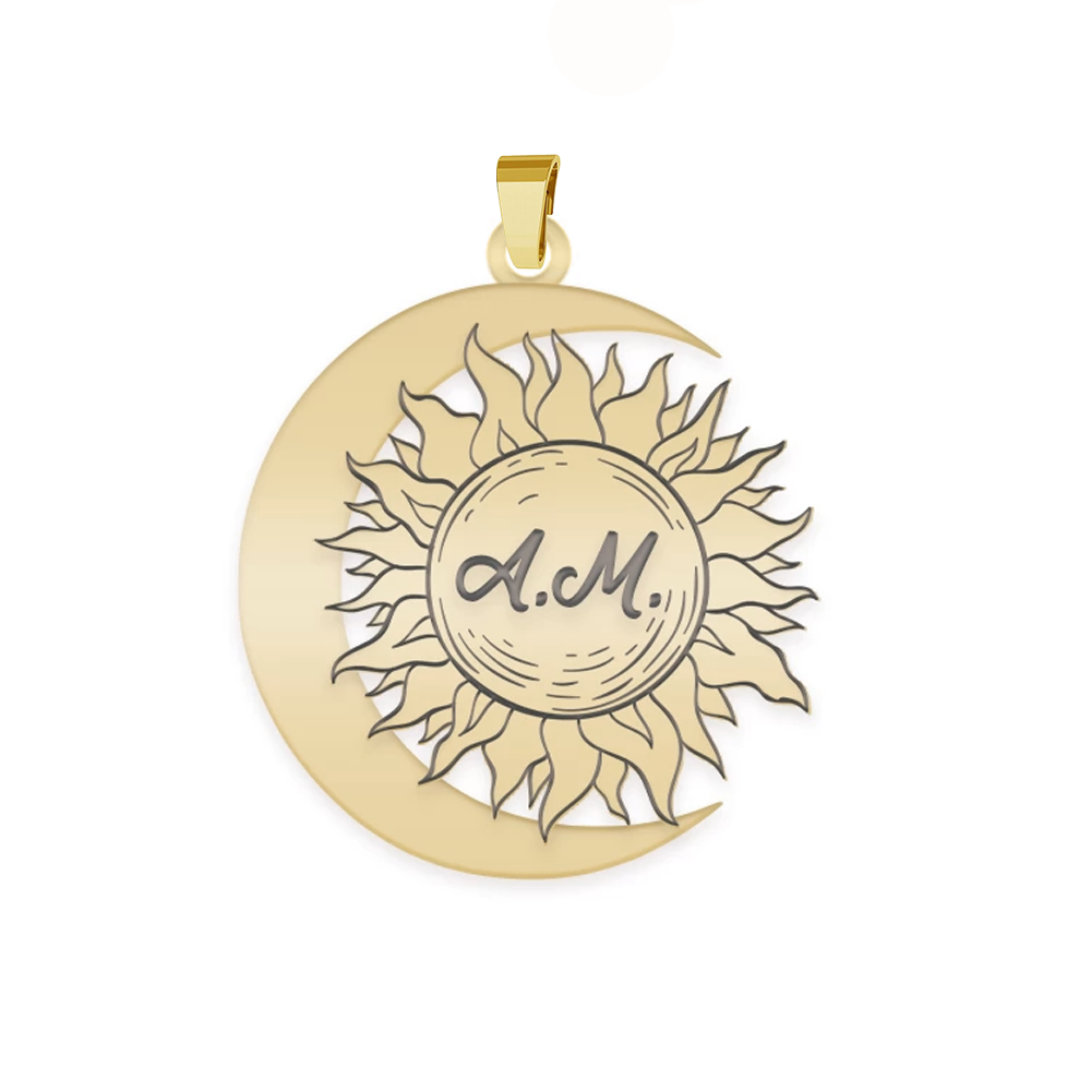 Ceres - Pandantiv personalizat Soare si Luna din Aur 14 karate - 18.5 mm