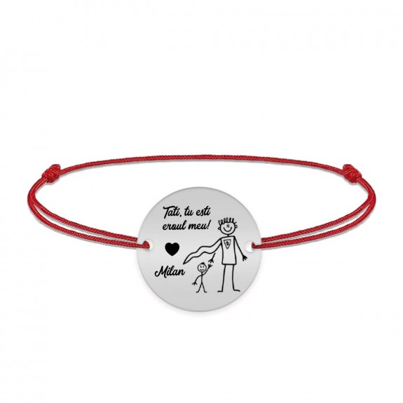 Hero - Bratara personalizata cu banut si snur pentru tata din argint ...