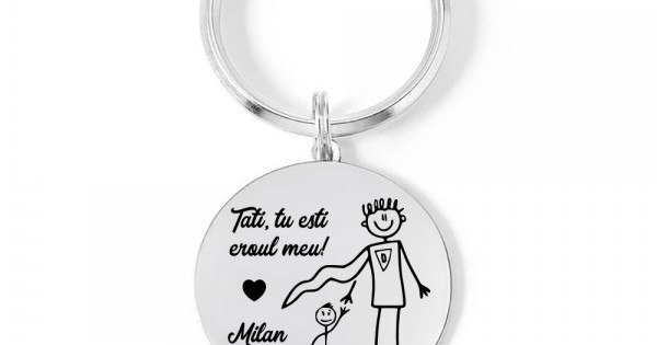 Hero - Breloc personalizat pentru tata cu banut din argint 925 si inel ...