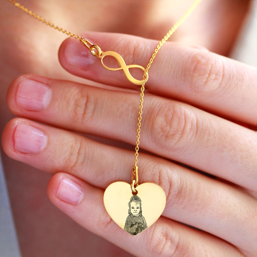 Me - Colier personalizat asimetric cu fotografie inimioara si infinit ...
