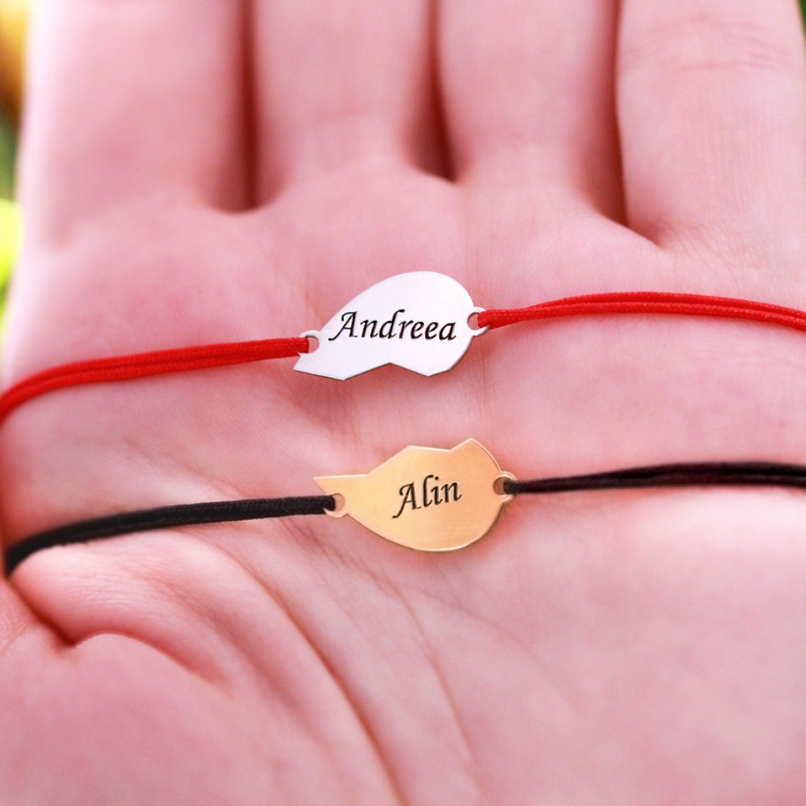 You and Me - Set bratari snur personalizate din argint inimioara pentru ...