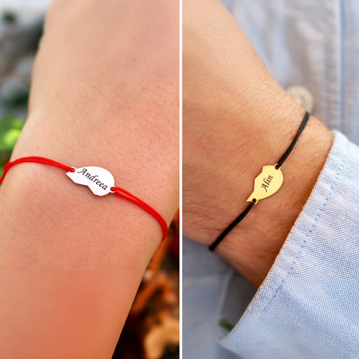 You and Me - Set bratari snur personalizate din argint inimioara pentru ...